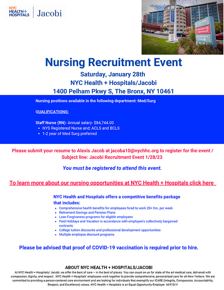 Jacobi Nursing Recruitment Event - NYC Health + Hospitals