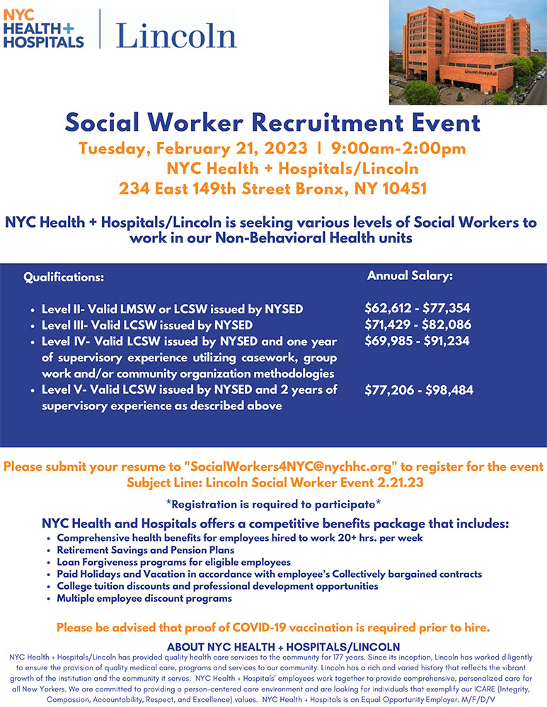 Lincoln Social Worker Recruitment Event - NYC Health + Hospitals