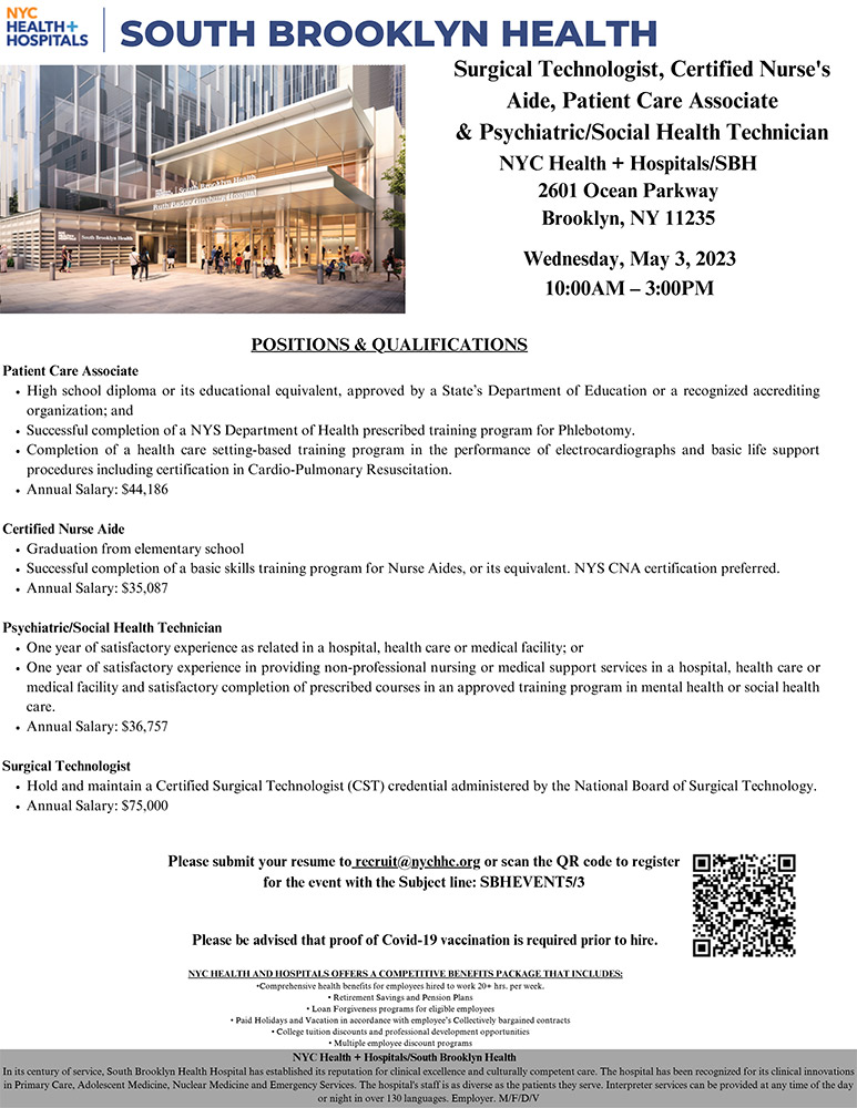 South Brooklyn Health Surgical Technologist, Certified Nurse's Aide, Patient Care Associate ...