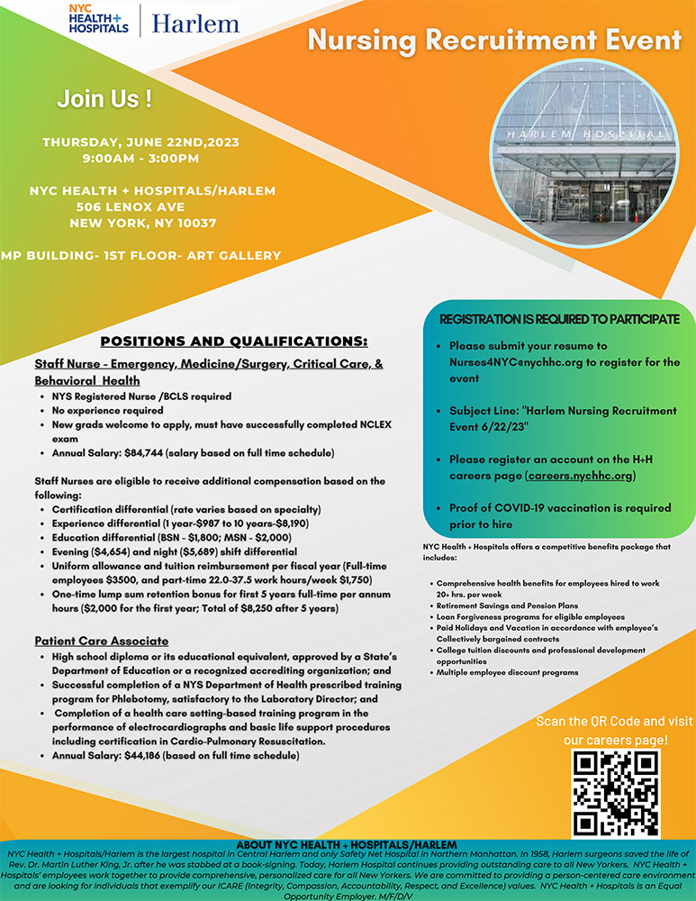 Harlem Nursing Recruitment Event - NYC Health + Hospitals