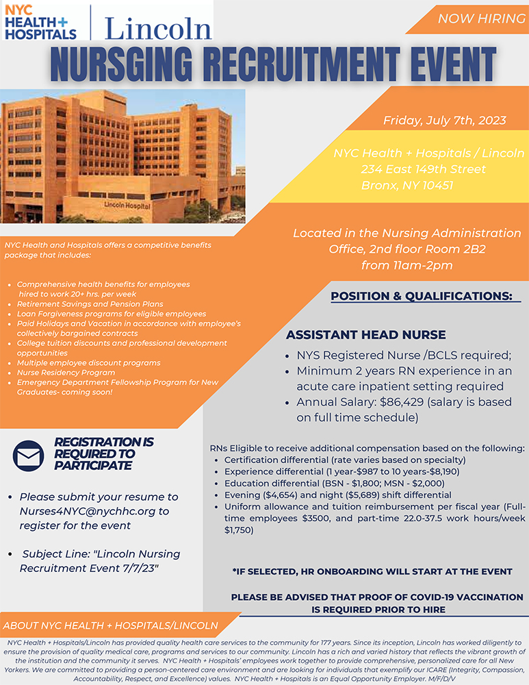 Lincoln Nursing Recruitment Event - NYC Health + Hospitals