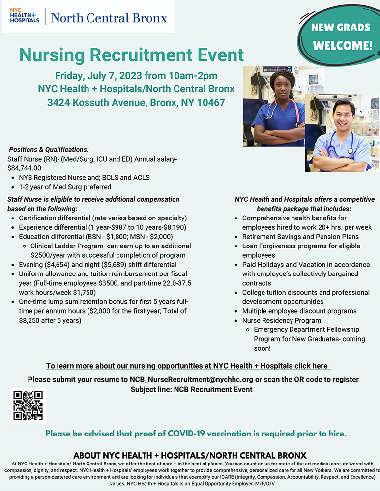 North Central Bronx Nursing Recruitment Event - NYC Health + Hospitals