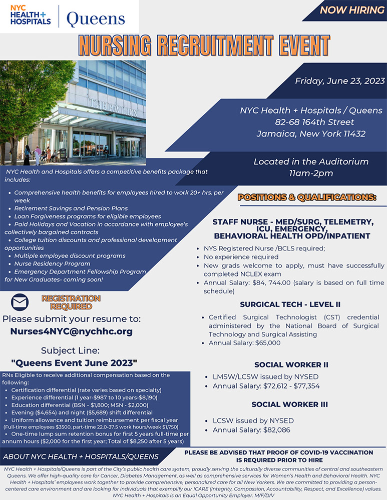 Queens Nursing Recruitment Event - NYC Health + Hospitals