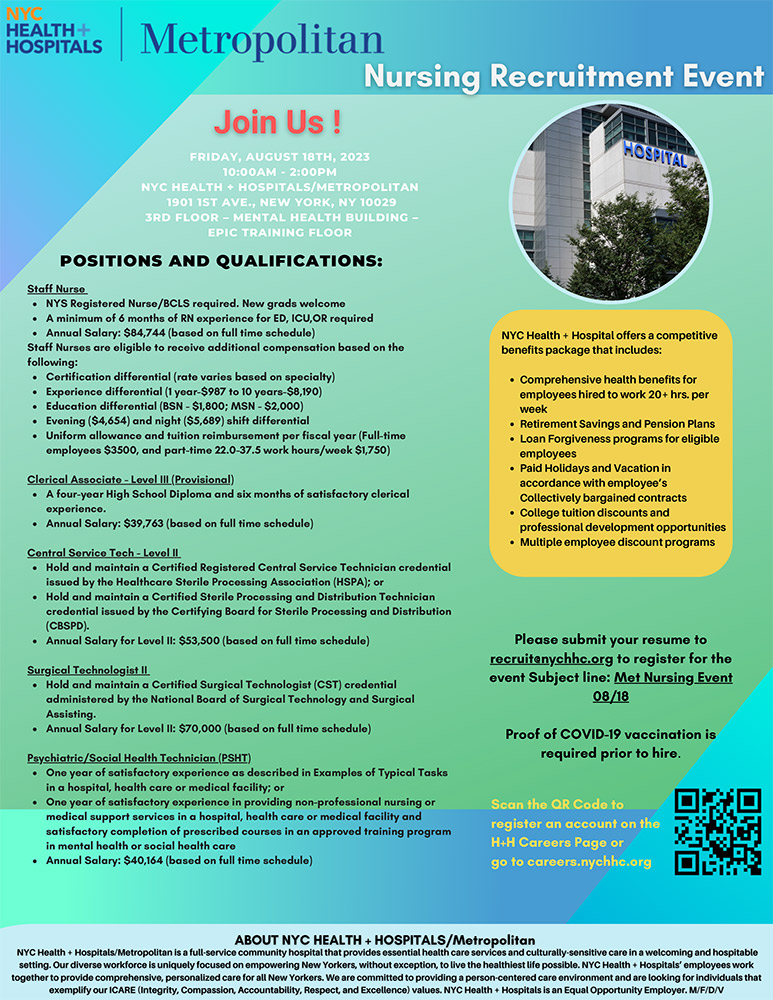 Metropolitan Nursing Recruitment Event - NYC Health + Hospitals