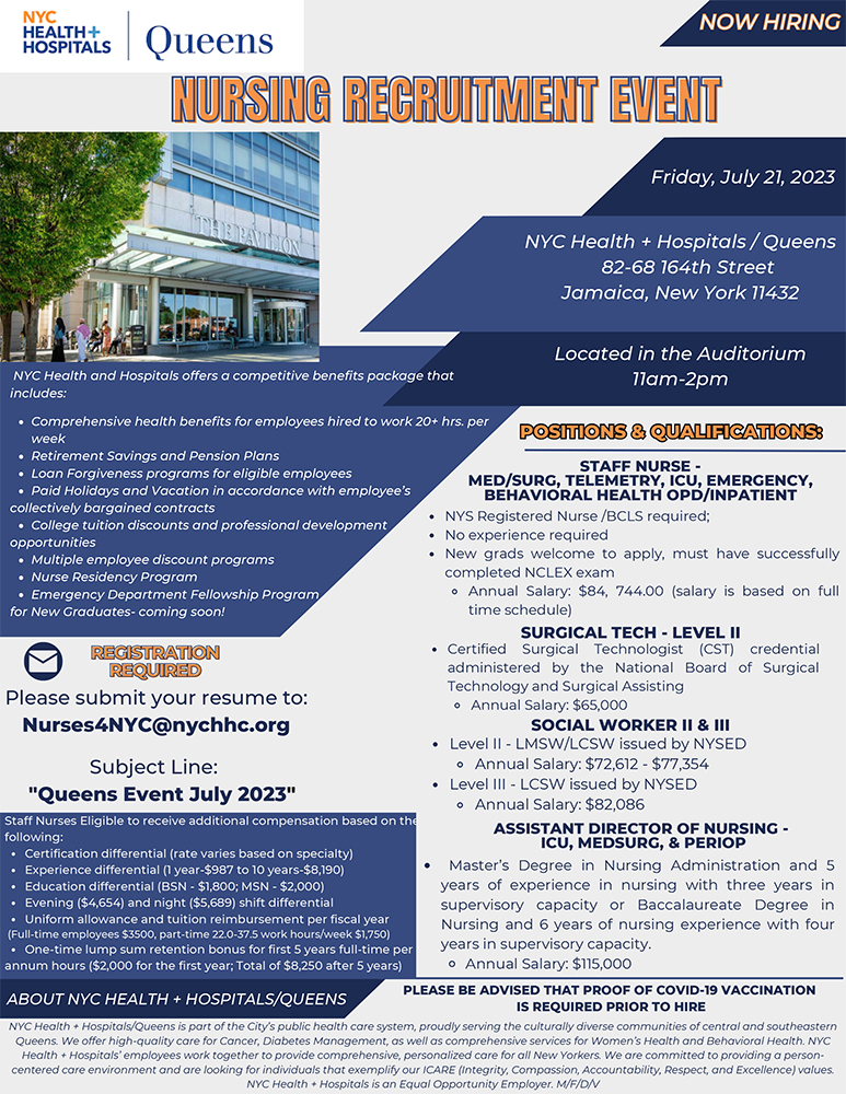 Queens Nursing Recruitment Event - NYC Health + Hospitals