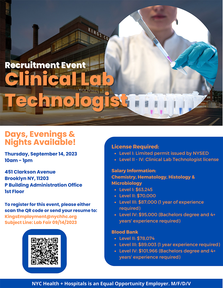 Clinical Lab Technologist Recruitment Event - NYC Health + Hospitals