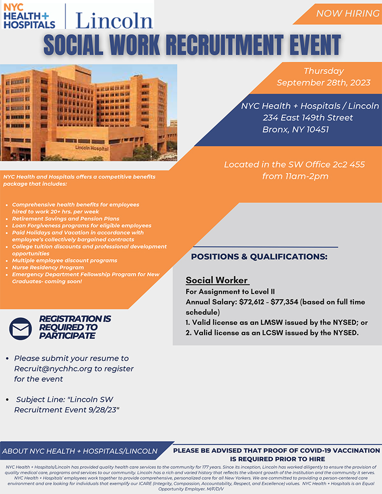 Lincoln Social Work Recruitment Event - NYC Health + Hospitals