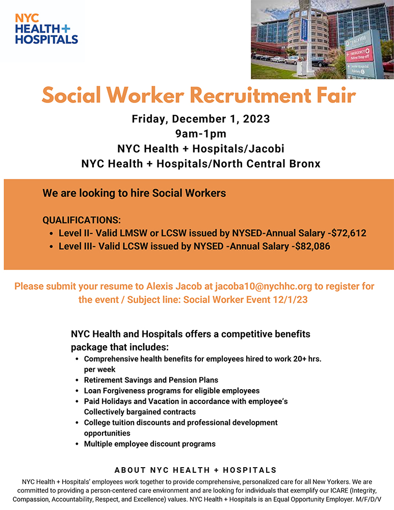 North Central Bronx Social Worker Recruitment Fair - NYC Health + Hospitals