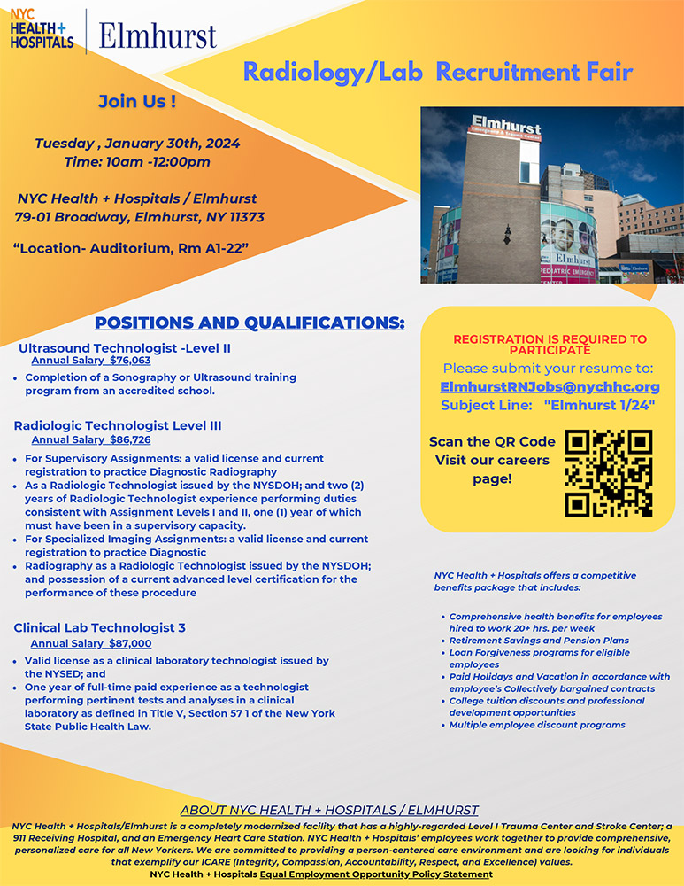 Elmhurst Radiology/Lab Recruitment Fair - NYC Health + Hospitals