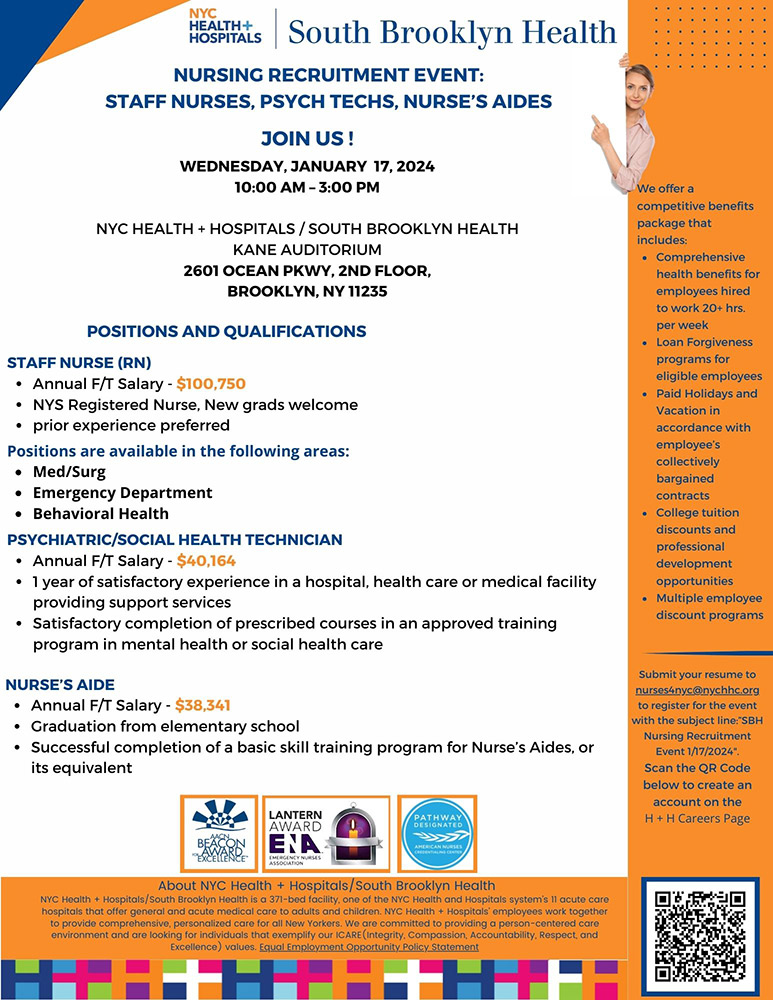 South Brooklyn Health Nursing Recruitment Event: Staff Nurses, Psych ...
