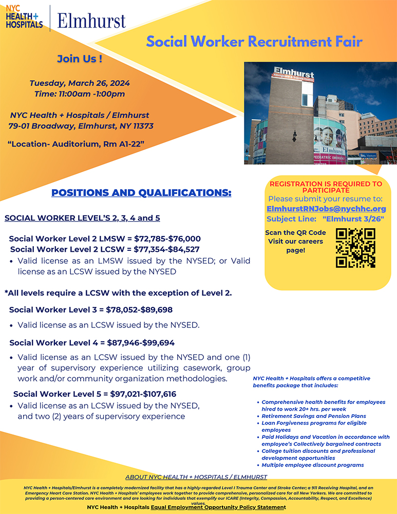 Elmhurst Social Worker Recruitment Fair - NYC Health + Hospitals