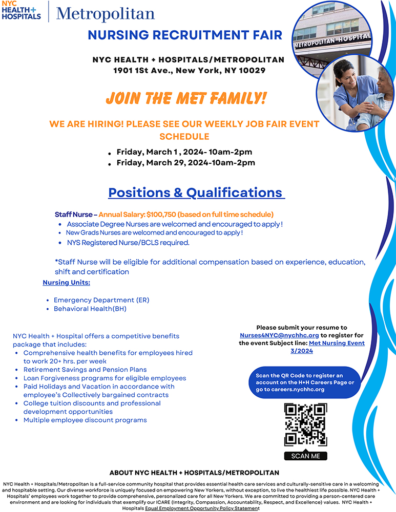 Metropolitan Nursing Recruitment Fair - NYC Health + Hospitals