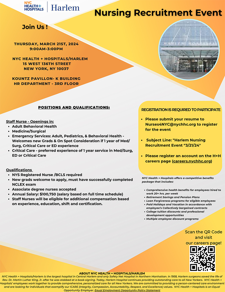 Harlem Nursing Recruitment Event - NYC Health + Hospitals