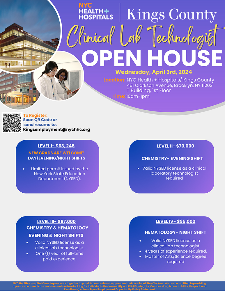 Kings County Clinical Lab Technologist Open House - NYC Health + Hospitals