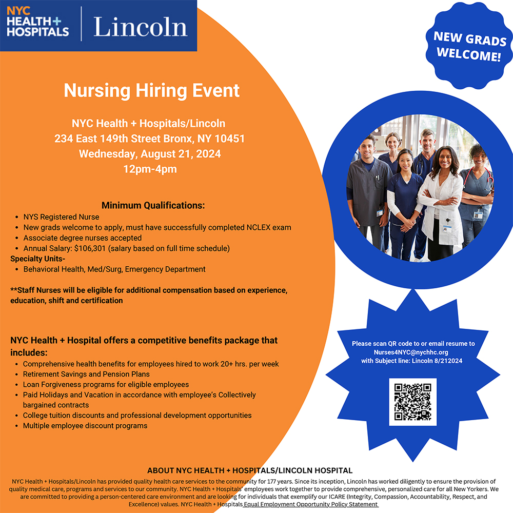 Lincoln Nursing Hiring Event - NYC Health + Hospitals