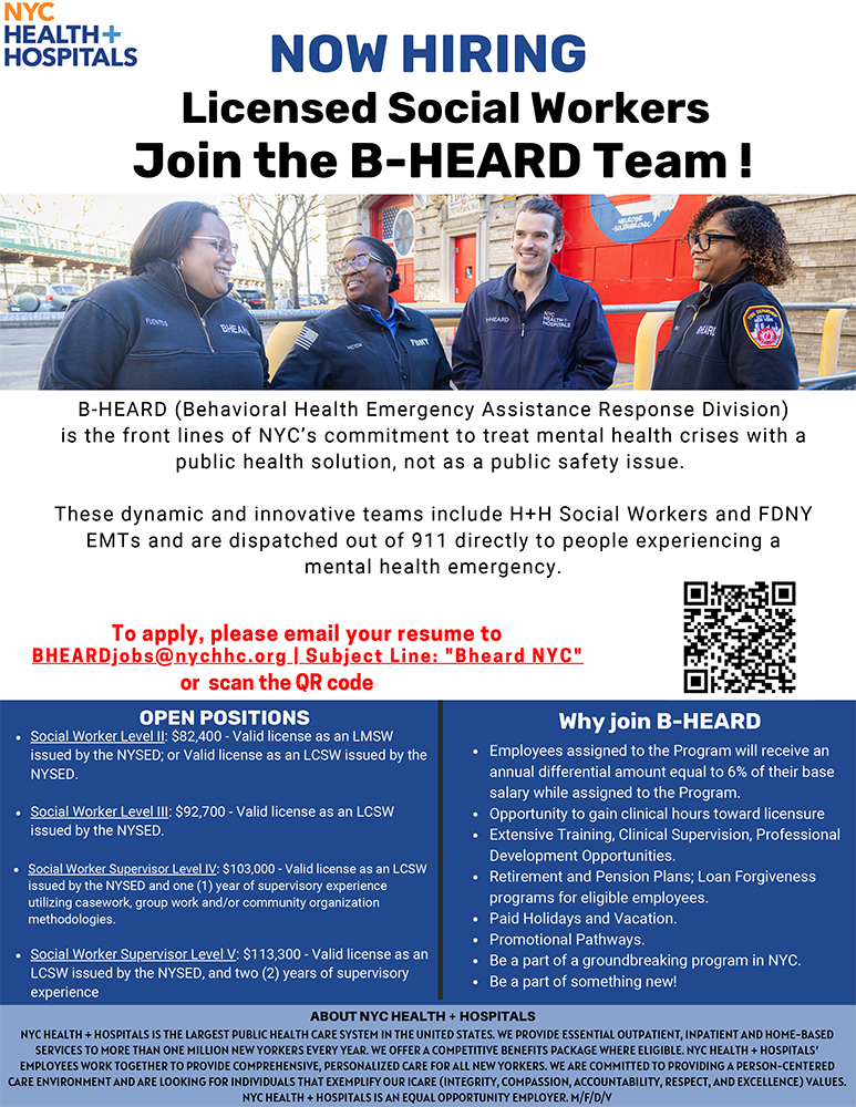 NOW HIRING - Licensed Social Workers - Join the B-HEARD Team! - NYC ...